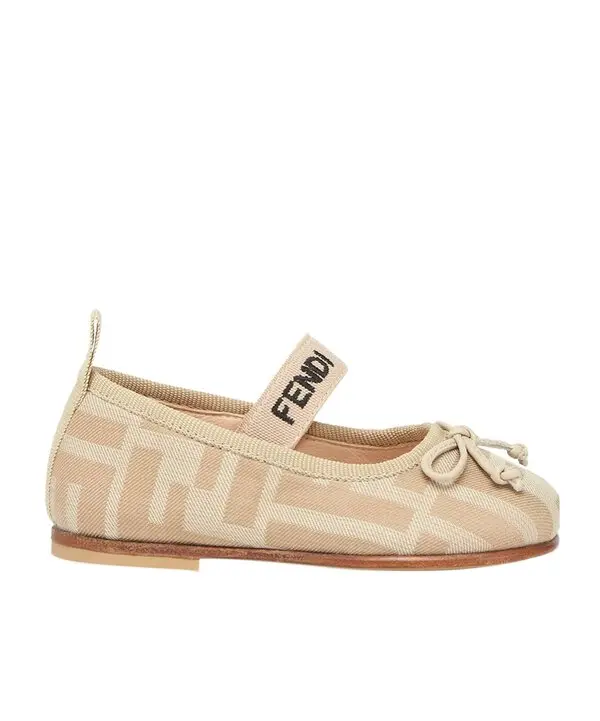 Fendi Beige Jacquard Fabric First Steps Ballet Flats - Light Brown