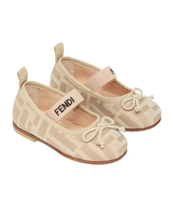 Fendi Beige Jacquard Fabric First Steps Ballet Flats