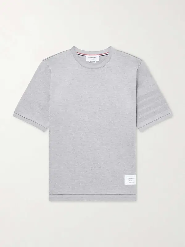 Thom Browne Logo-appliquéd Striped Cotton-jersey T-shirt - Gray