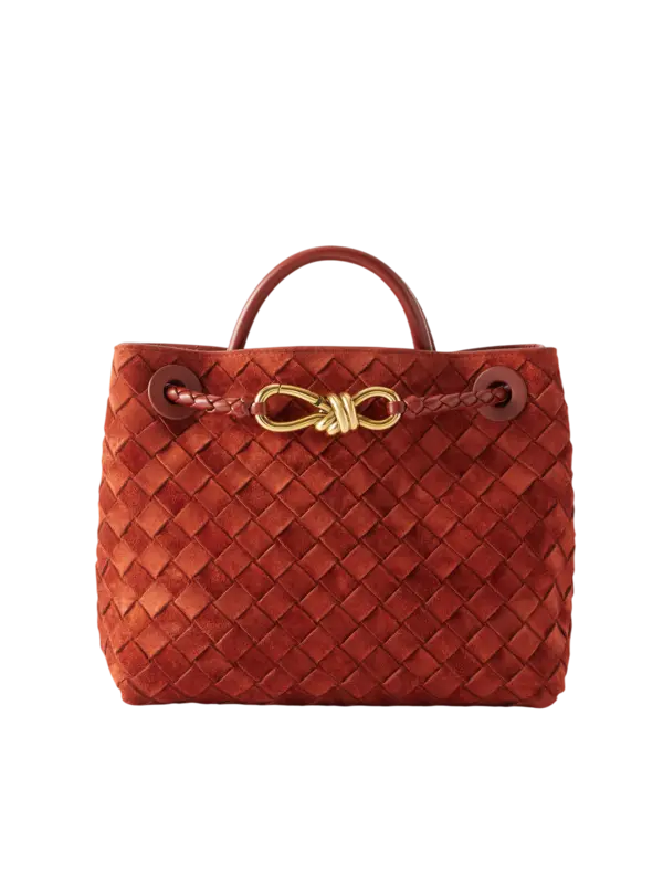 Bottega Veneta Andiamo Small Woven Suede Shoulder Bag - Red
