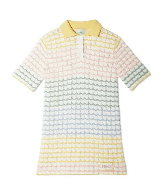 Fendi Multicolor Rainbow Cotton Knit Baby Dress - White