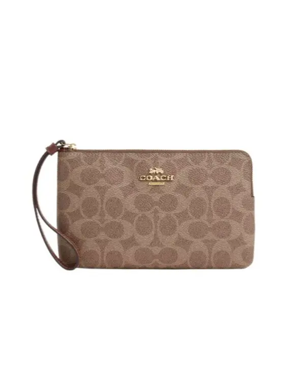 COACH Large Corner Zip Wristlet In Signature Canvas - Opal/tan/brown