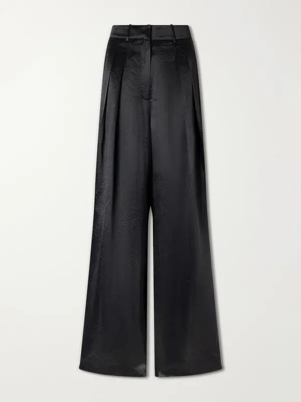 ABADIA Pleated Satin High-waist Wide-leg Pants