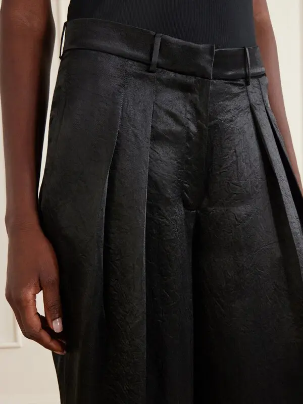 ABADIA Pleated Satin High-waist Wide-leg Pants