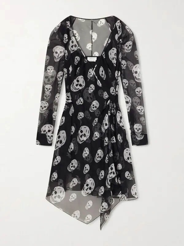 Alexander McQueen Printed Silk-georgette Mini Dress - Black