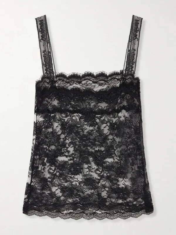 Saint Laurent Dentelle Ramure Fleurie Lace-trimmed Tank - Black