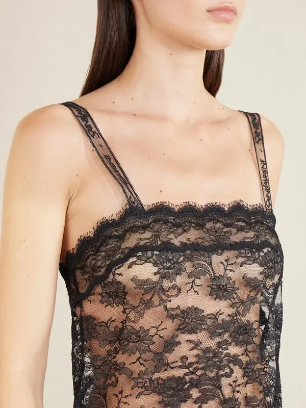 Saint Laurent Lace-trimmed Floral Tank