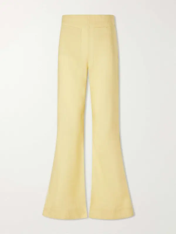 Alix Of Bohemia Farah Sunlight Wool And Linen-blend Flared Pants - Pastel Yellow