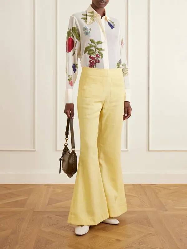 Alix Of Bohemia Farah Sunlight Wool And Linen-blend Flared Pants