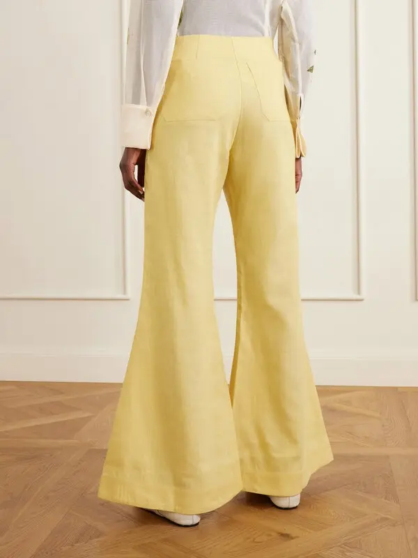 Alix Of Bohemia Farah Sunlight Wool And Linen-blend Flared Pants