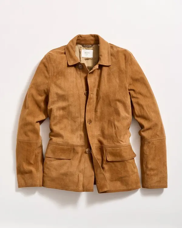 Billy Reid Perforated Suede Driving Jacket - Tan