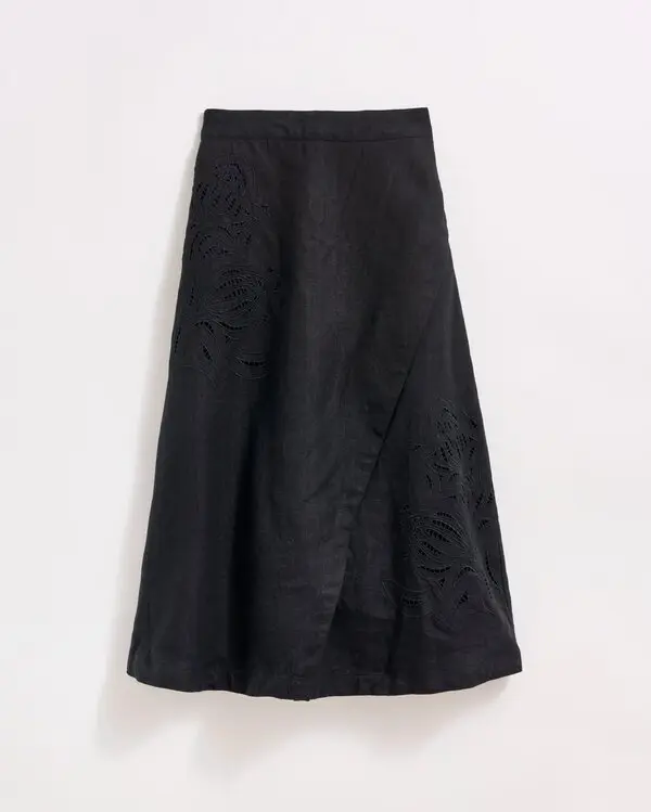 Billy Reid Linen Protea Eyelet Skirt - Black