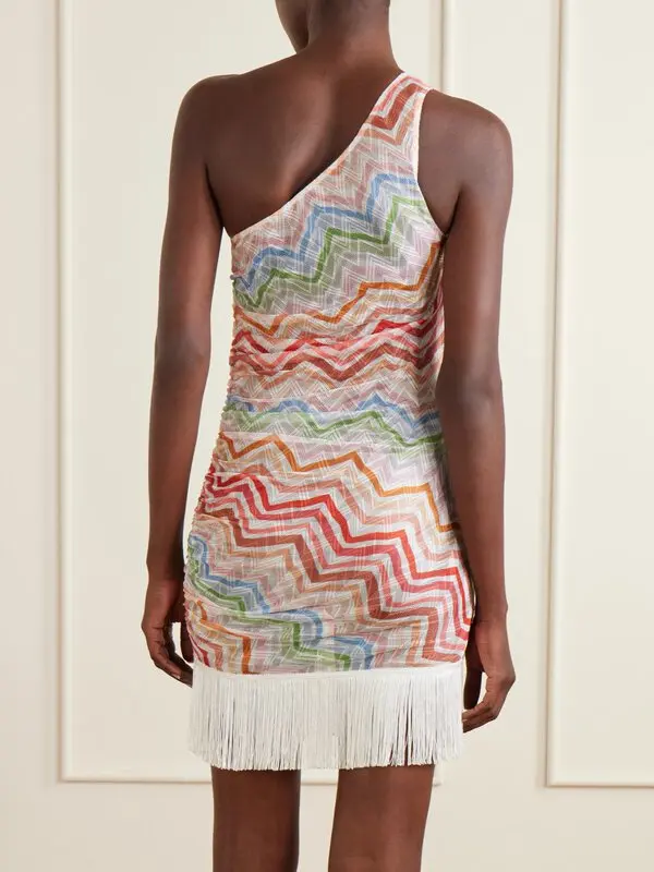 Missoni One-shoulder Fringed Mesh Mini Dress