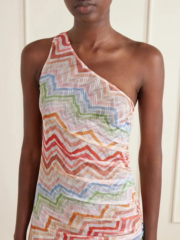 Missoni One-shoulder Fringed Mesh Mini Dress