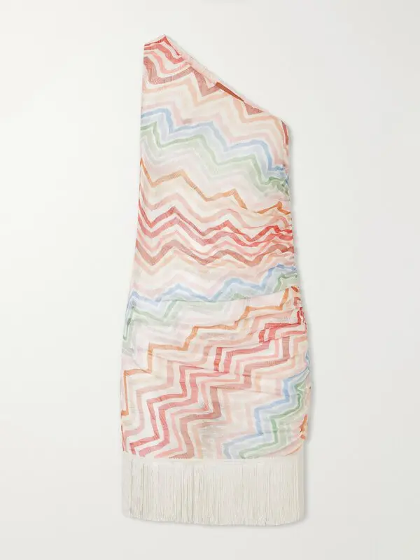 Missoni One-shoulder Fringed Mesh Mini Dress - Pink