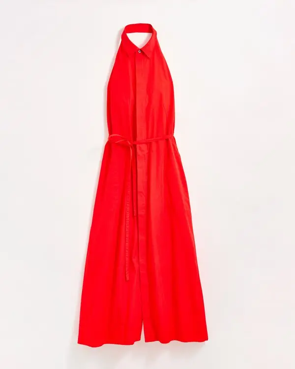Billy Reid Poplin Halterneck Shirt Dress - Flame