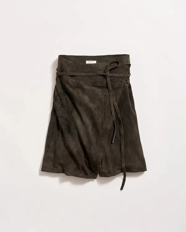 Billy Reid Perforated Suede Wrap Skirt - Evergreen