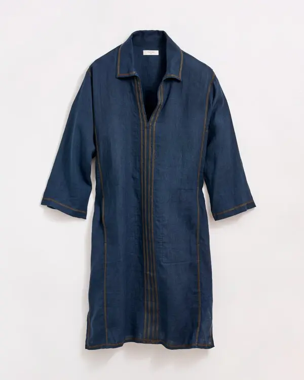 Billy Reid Linen Chainstitch Tunic Dress - Navy