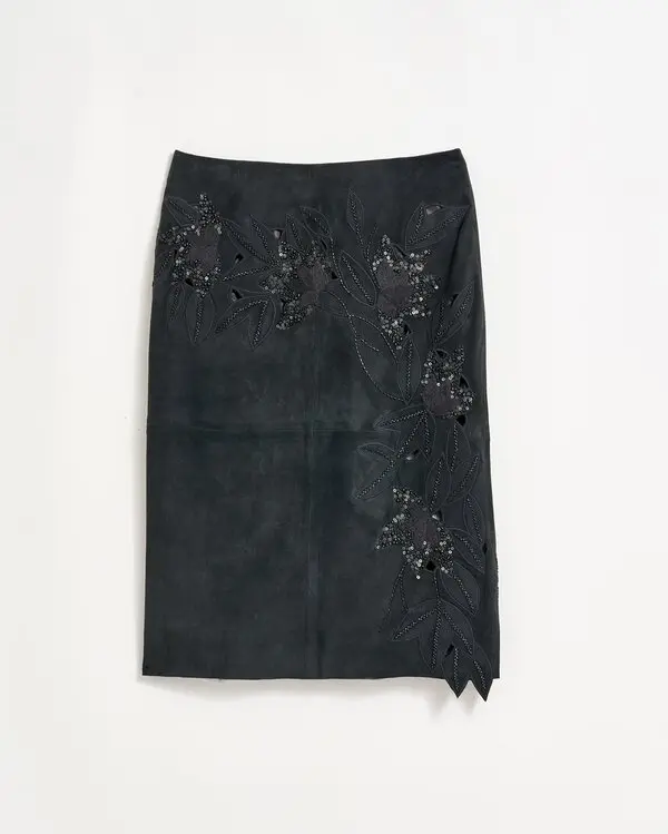 Billy Reid Suede Statet Pencil Skirt - Black