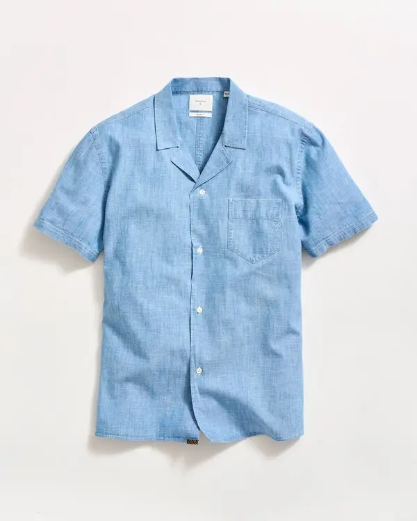 Billy Reid Short Sleeve Chambray Camp Shirt - Light Chambray