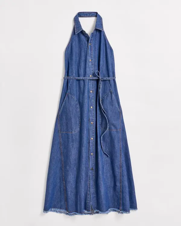 Billy Reid Denim Halterneck Shirt Dress - Blue
