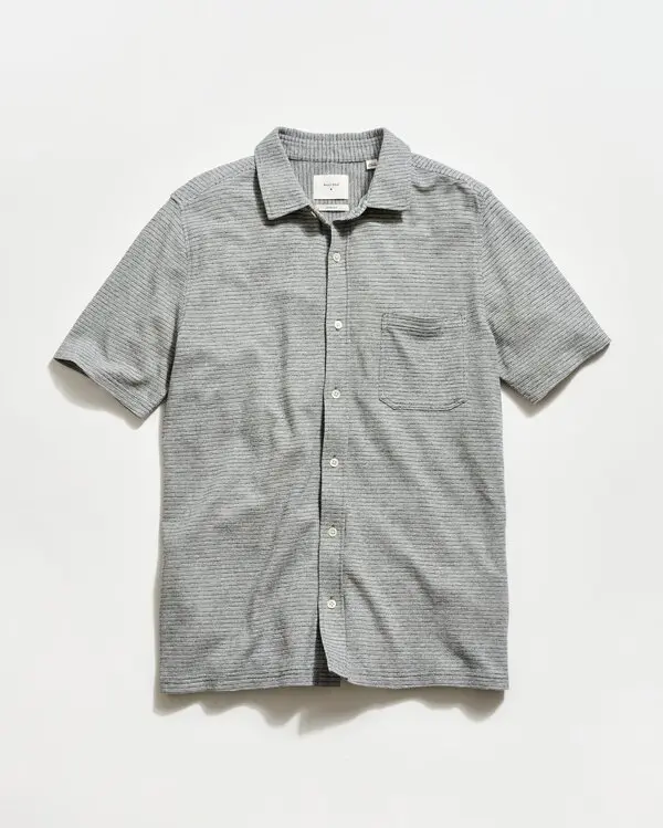 Billy Reid Short Sleeve Textured Treme Knit Shirt - Grey Heather