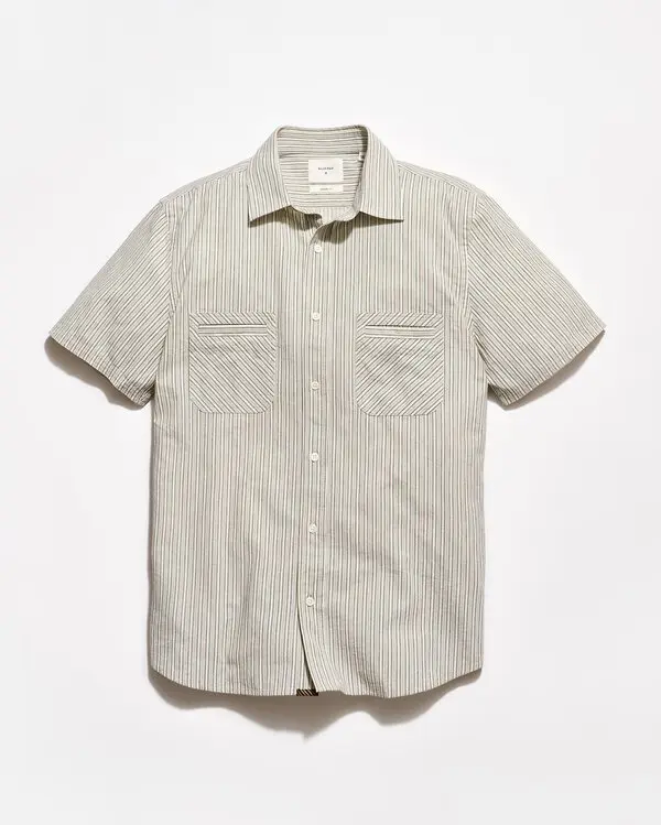 Billy Reid Short Sleeve Dobby Stripe Donelson Shirt - Tinted White Multi