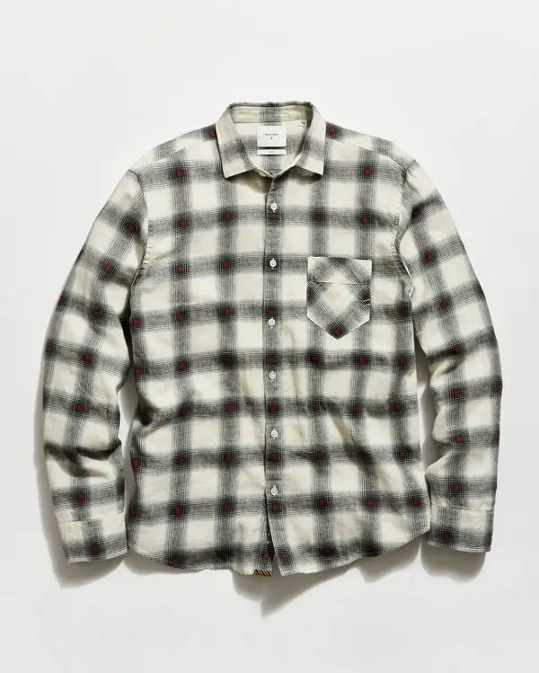 Billy Reid Hemp Cotton Dobby Plaid John T Shirt - Peat Multi