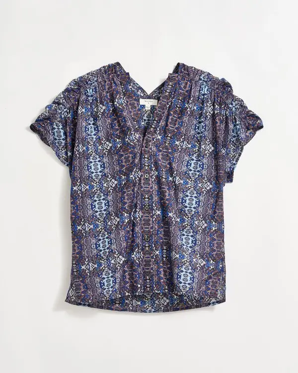 Billy Reid Printed Button Front Blouse - Blue