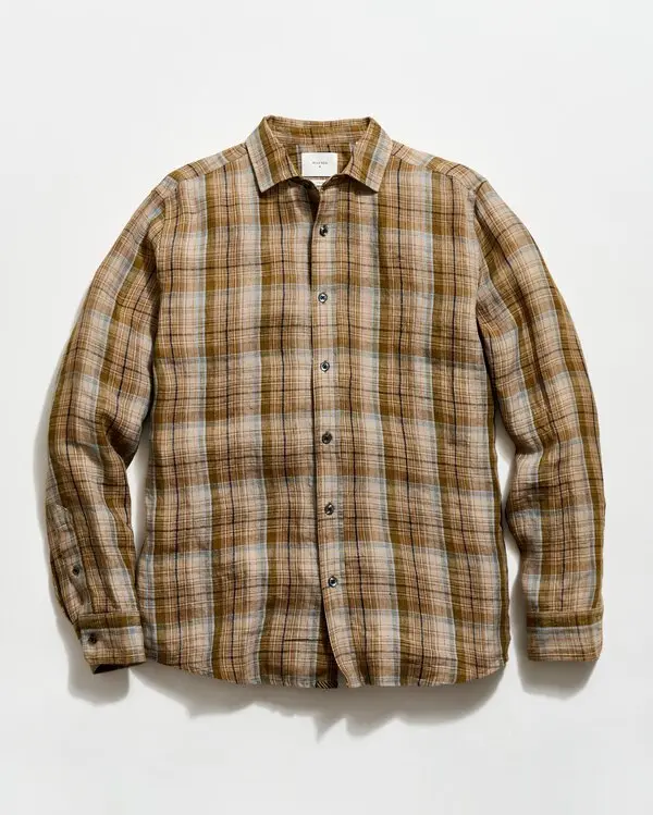Billy Reid Dobby Plaid Linen Cedar Shirt