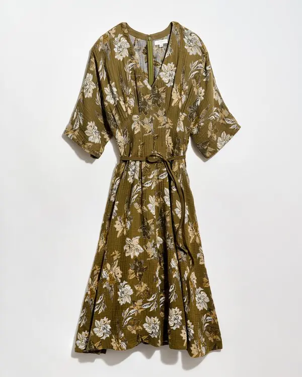 Billy Reid Peony Jacquard Waist Pleat Dress - Green