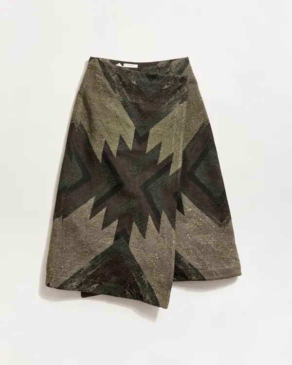 Billy Reid Plank Jacquard Wrap Skirt - Navy Multi