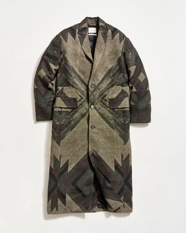 Billy Reid Plank Jacquard Overcoat - Navy Multi