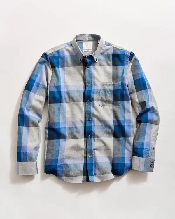 Billy Reid Large Scale Plaid Melange Tuscumbia Shirt Button Down - Blue Multi