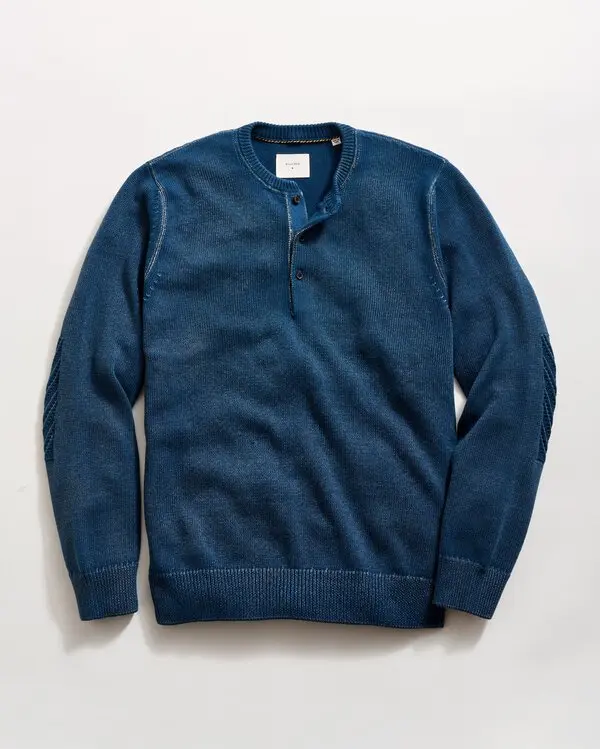 Billy Reid Gart-dyed Henley Sweater - Tide Blue