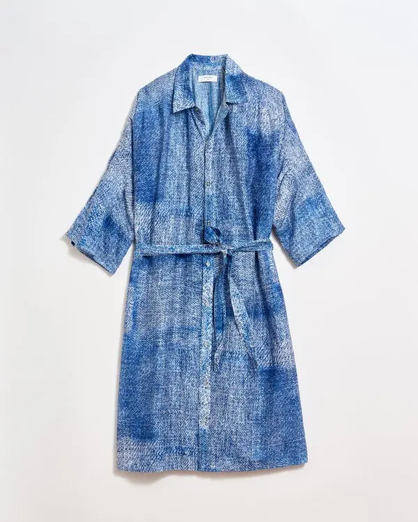 Billy Reid Indigo Texture Shirred Shoulder Shirtdress - Blue