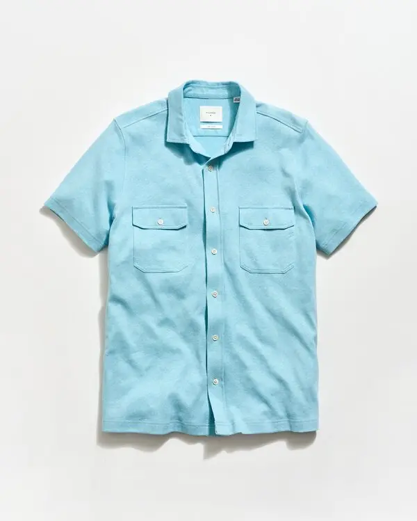 Billy Reid Short Sleeve Hemp Cotton Knit Shirt - Blue