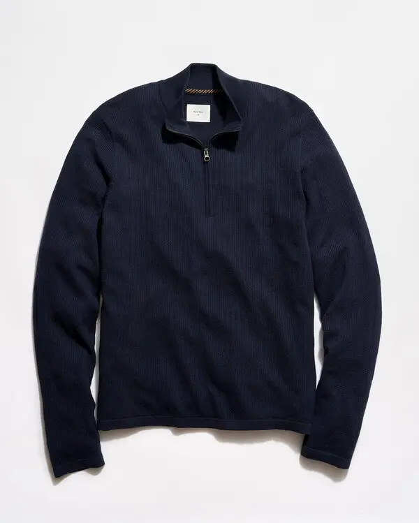 Billy Reid Fine Gauge Textured Half Zip - Blue