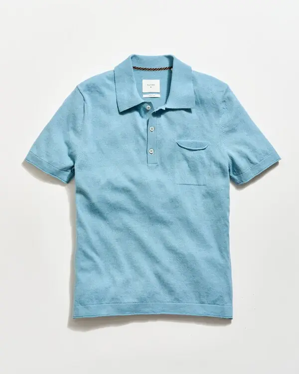 Billy Reid Cotton Linen Sweater Polo - Blue