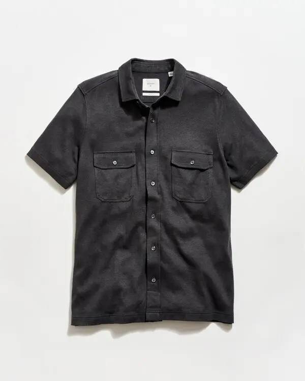 Billy Reid Short Sleeve Hemp Cotton Knit Shirt - Asphalt