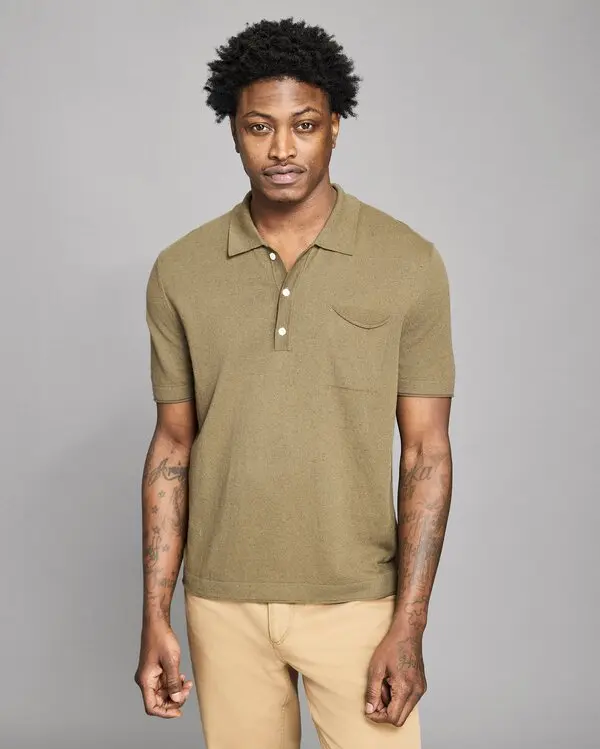 Billy Reid Cotton Linen Sweater Polo - Green