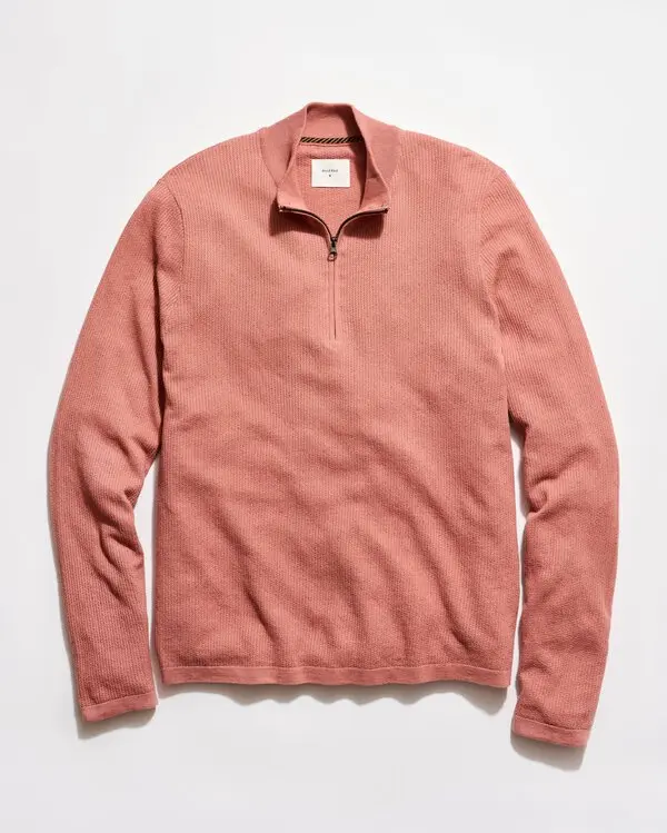 Billy Reid Fine Gauge Textured Half Zip - Salmon