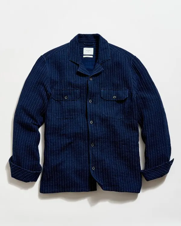 Billy Reid Pin Dot Dobby Two Pocket Overshirt - Blue