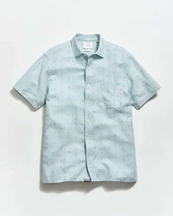 Billy Reid Short Sleeve Herringbone Treme Shirt - Blue
