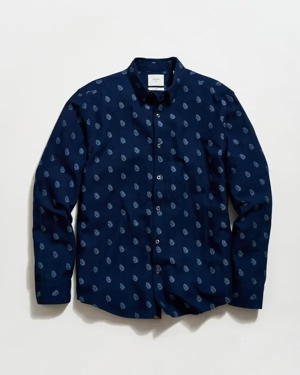 Billy Reid Pelican Paisley Jacquard Wilson Shirt - Blue