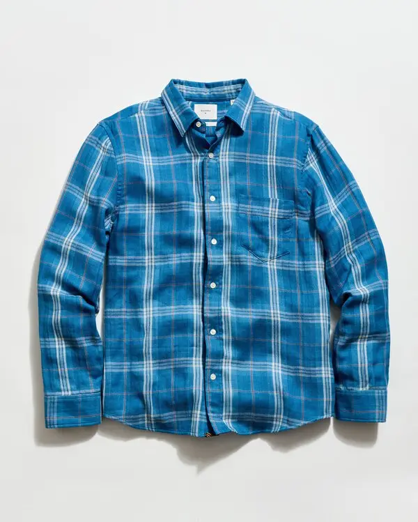 Billy Reid Double Face Plaid Cypress Shirt - Washed Indigo