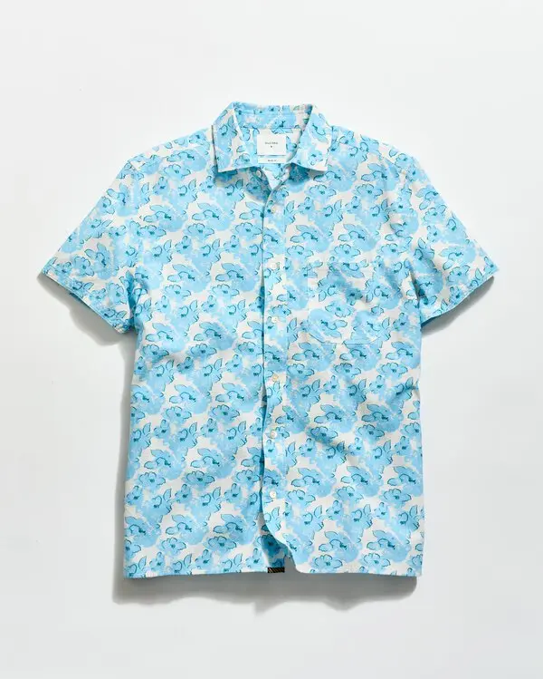 Billy Reid Short Sleeve Textured Painted Floral Treme Shirt - Sky Blue Multi