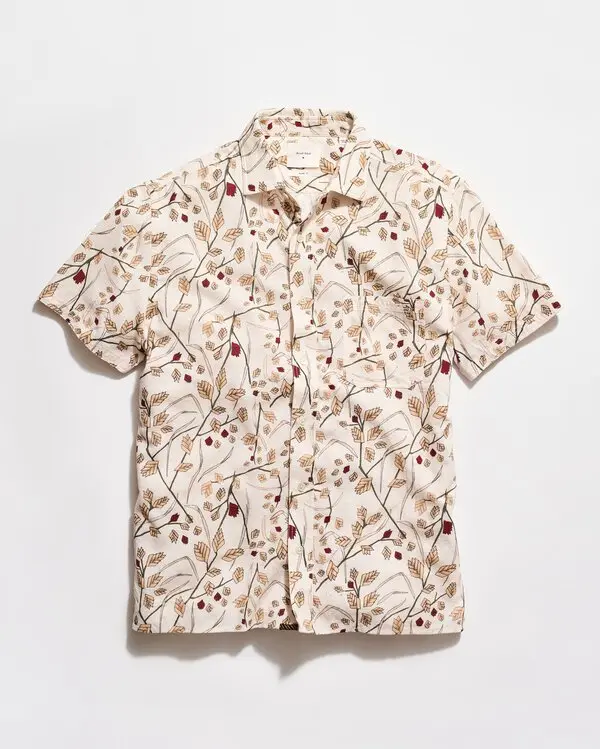 Billy Reid Short Sleeve Textural Sea Oat Treme Shirt - White