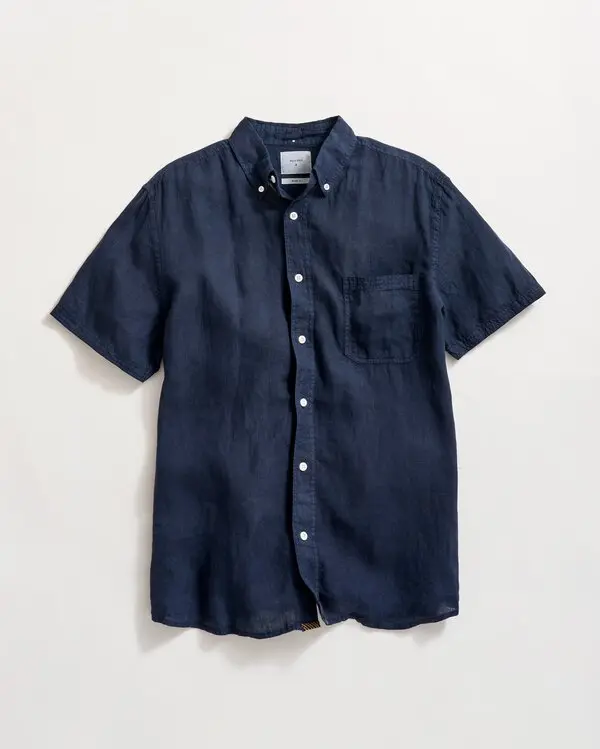 Billy Reid Short Sleeve Linen Tuscumbia Shirt Button Down - Blue