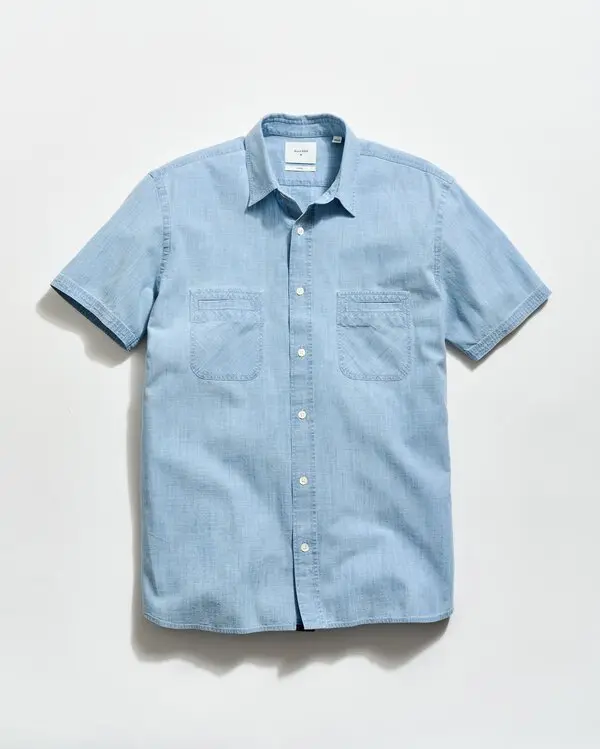Billy Reid Short Sleeve Chambray Donelson Shirt - Light Chambray